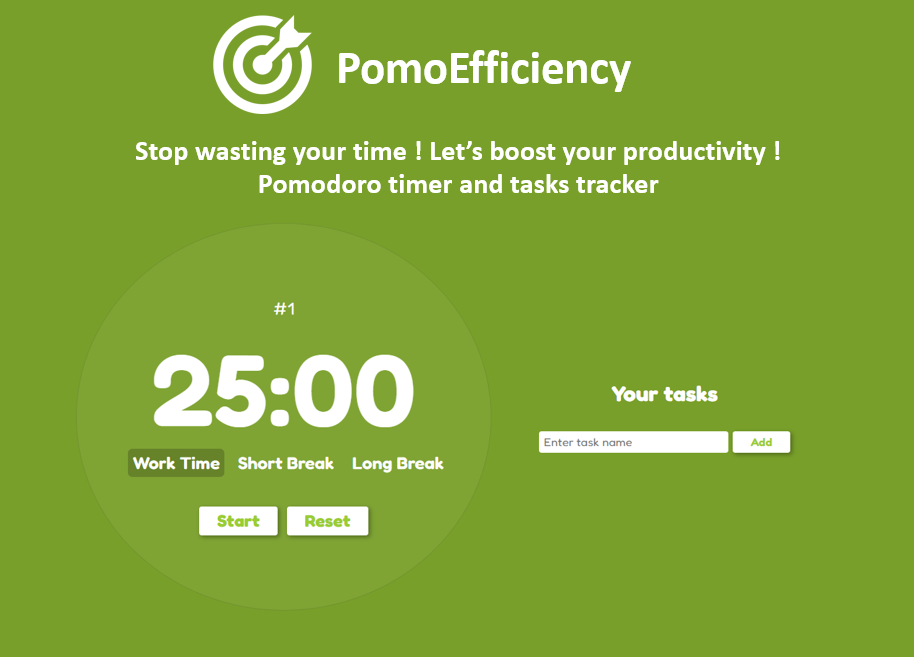 Pomodoro timer and tasks tracker - PomoEfficiency